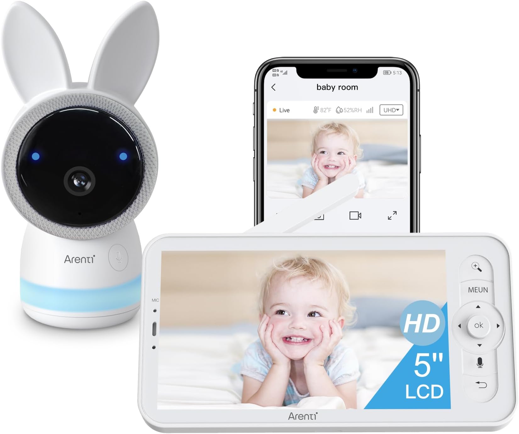 NETVUE Babyphone Caméra Intelligent avec 4 en 1 Support Babyphone, 5 ...