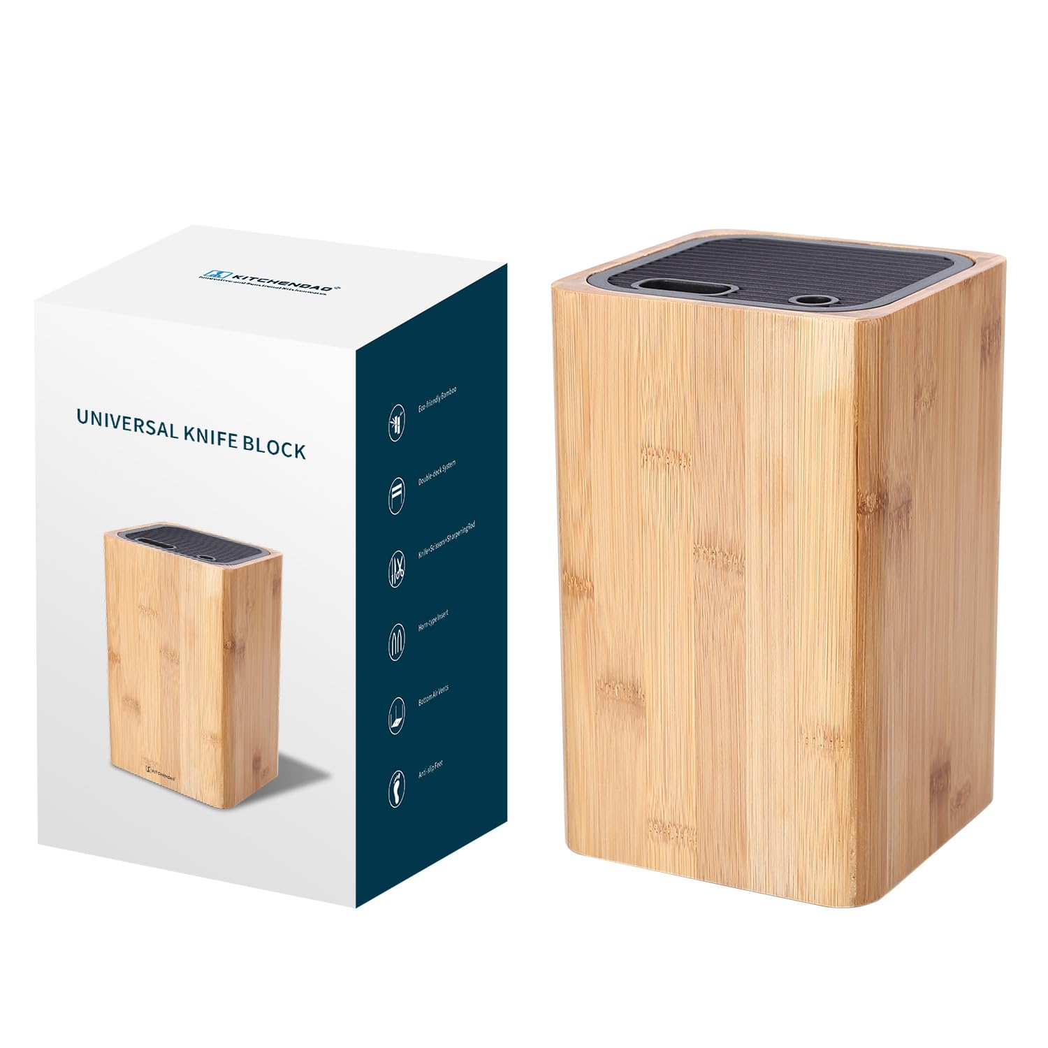 KITCHENDAO Deluxe Universal Knife Block with Slots for Scissors and ...