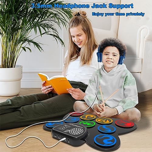 Electric Drum Kit - CNAPXAIA Portable Kids Drum Set with Build-in ...