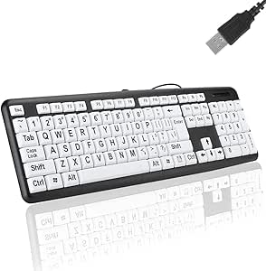 ciciglow Large Print Keyboard, 104 Keys Wired USB High Contrast ...