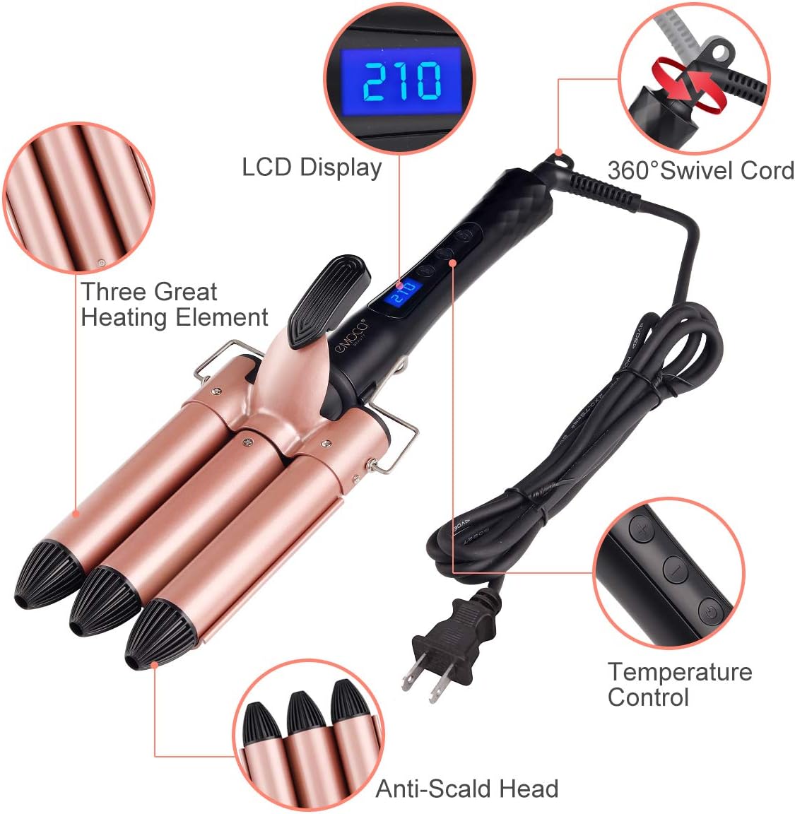 Buy 3 Barrel Curling Iron,1 inch Triple Three Barrel Hair Waver Mermaid ...