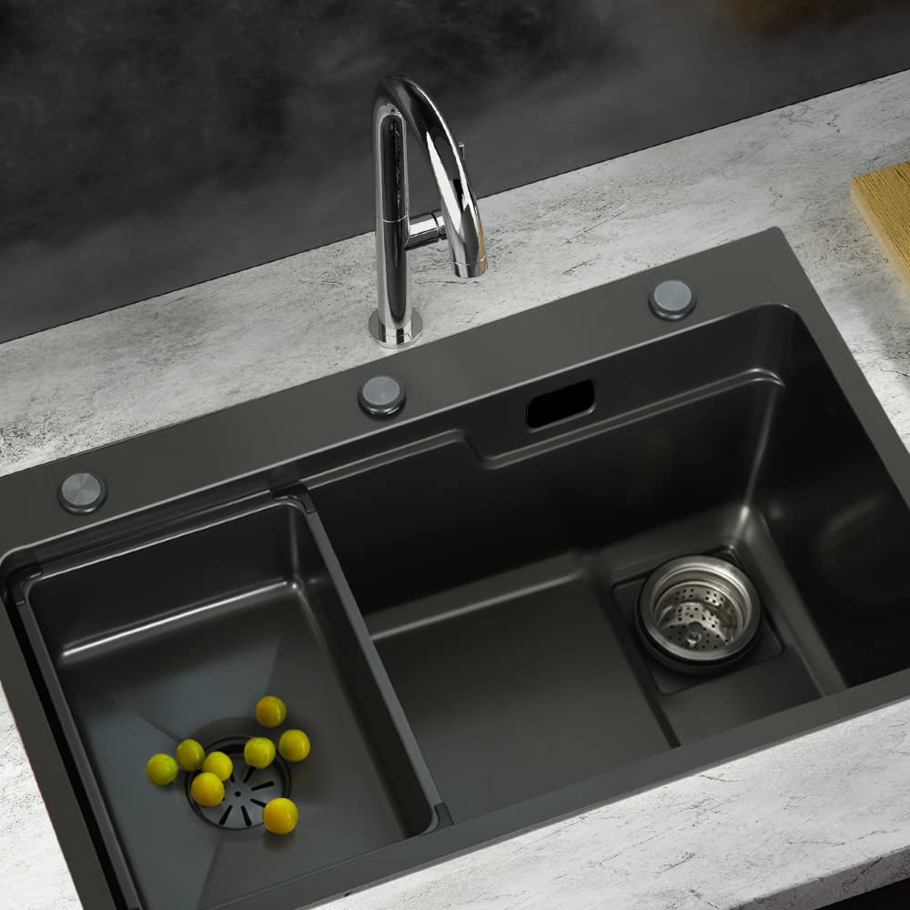 Cefito Kitchen Stainless Steel Sink 75 x 45cm Black Basin Sinks ...