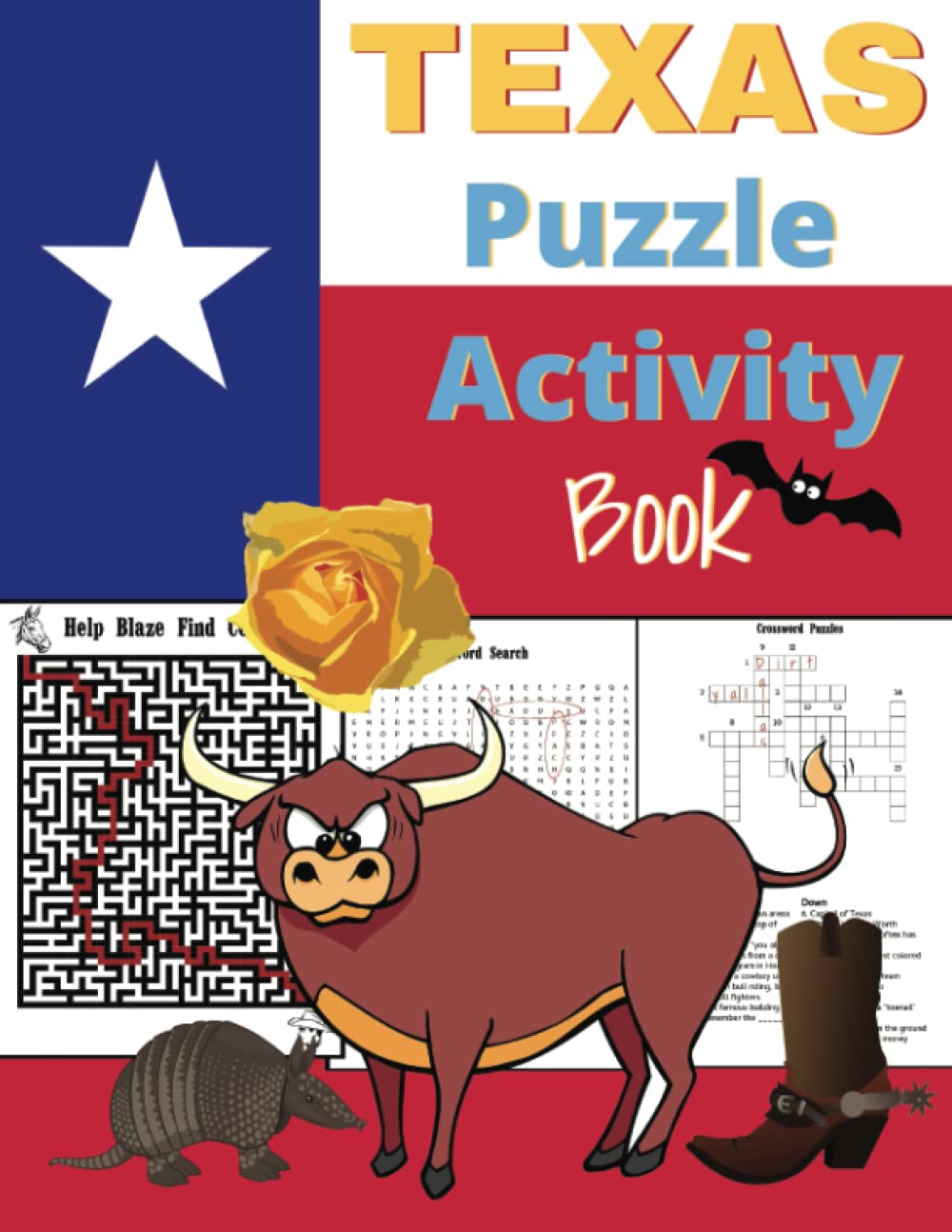 TEXAS Puzzle Activity Book: Fun Word Finds, Grid Logic Puzzles, Mazes ...