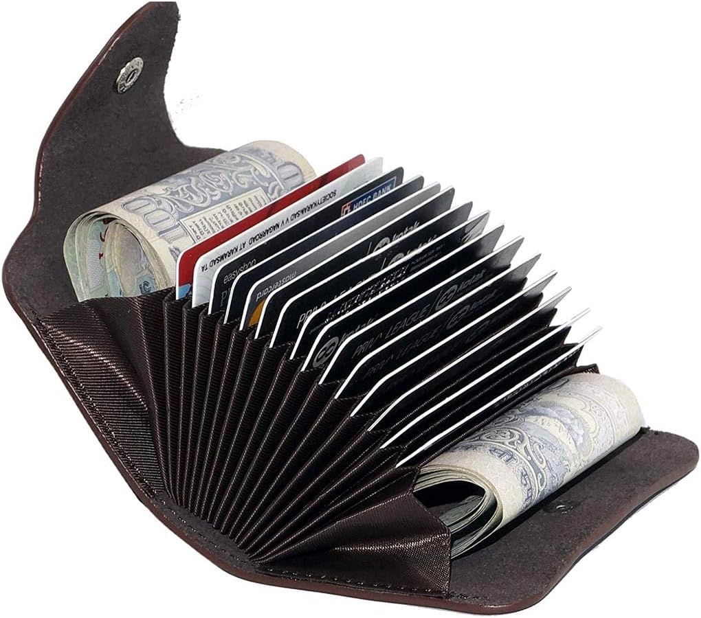 Stealodeal Dark Brown 15 Slots Leather Credit/Debit Card Holder Wallet ...