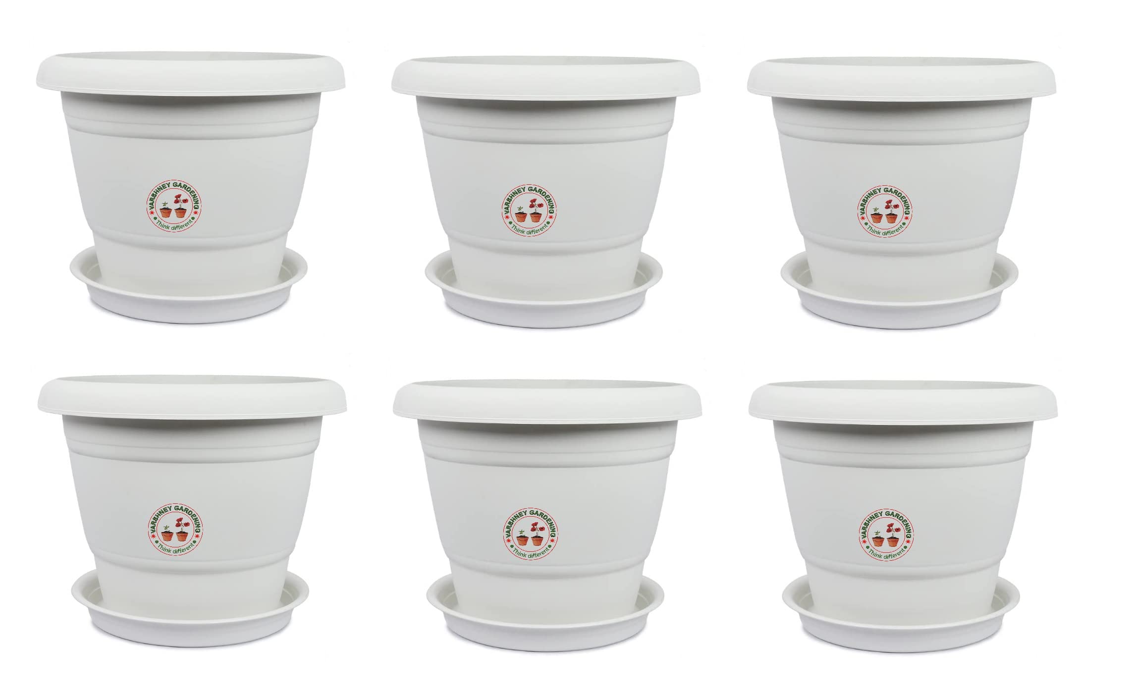 Varshney Gardening 12 Inches White Color Round Flower Planters Pots ...