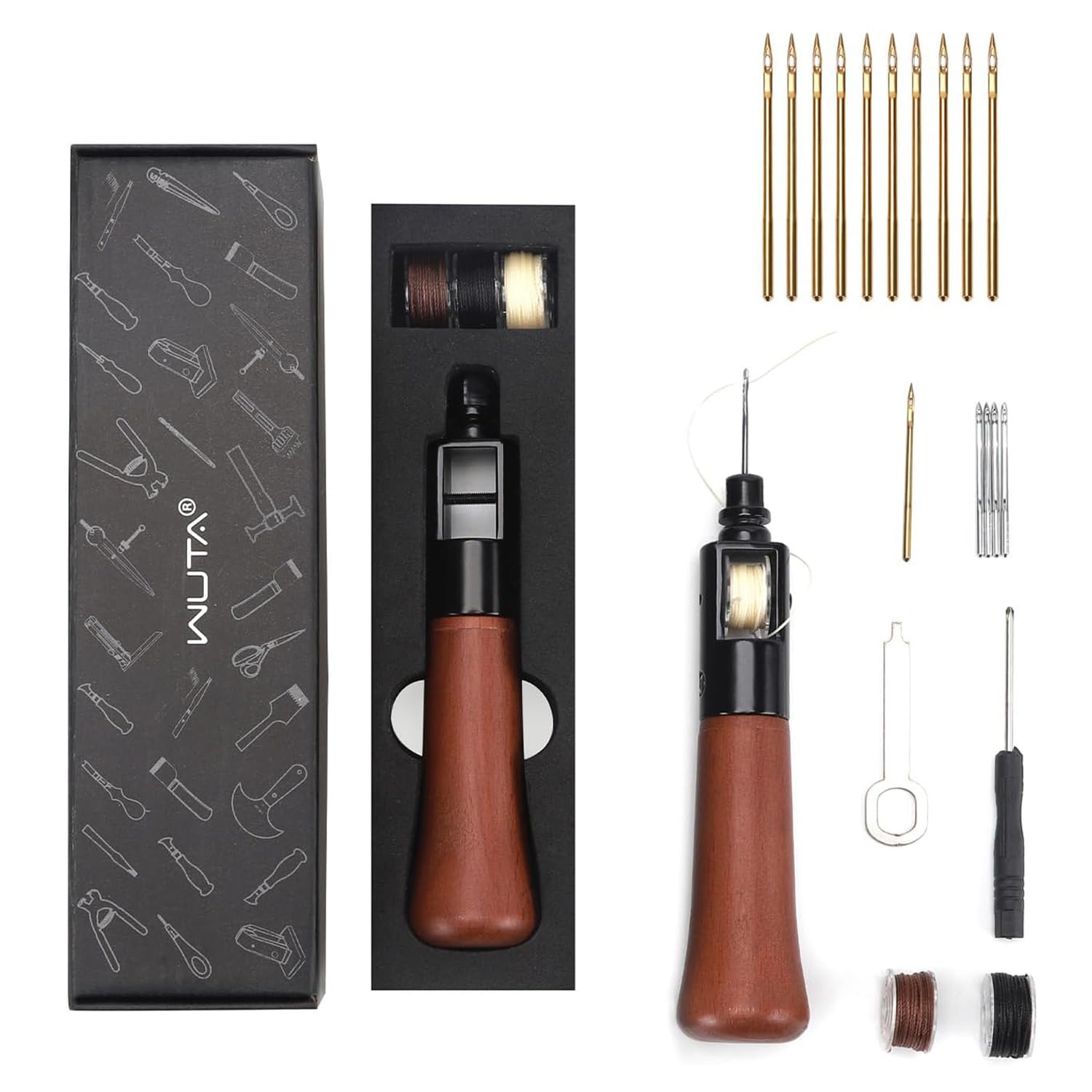 Amazon.com: WUTA Repair Stitch Kit Leathercraft Stitch Awl Tool with 10Pcs Large Titanium-Plated ...