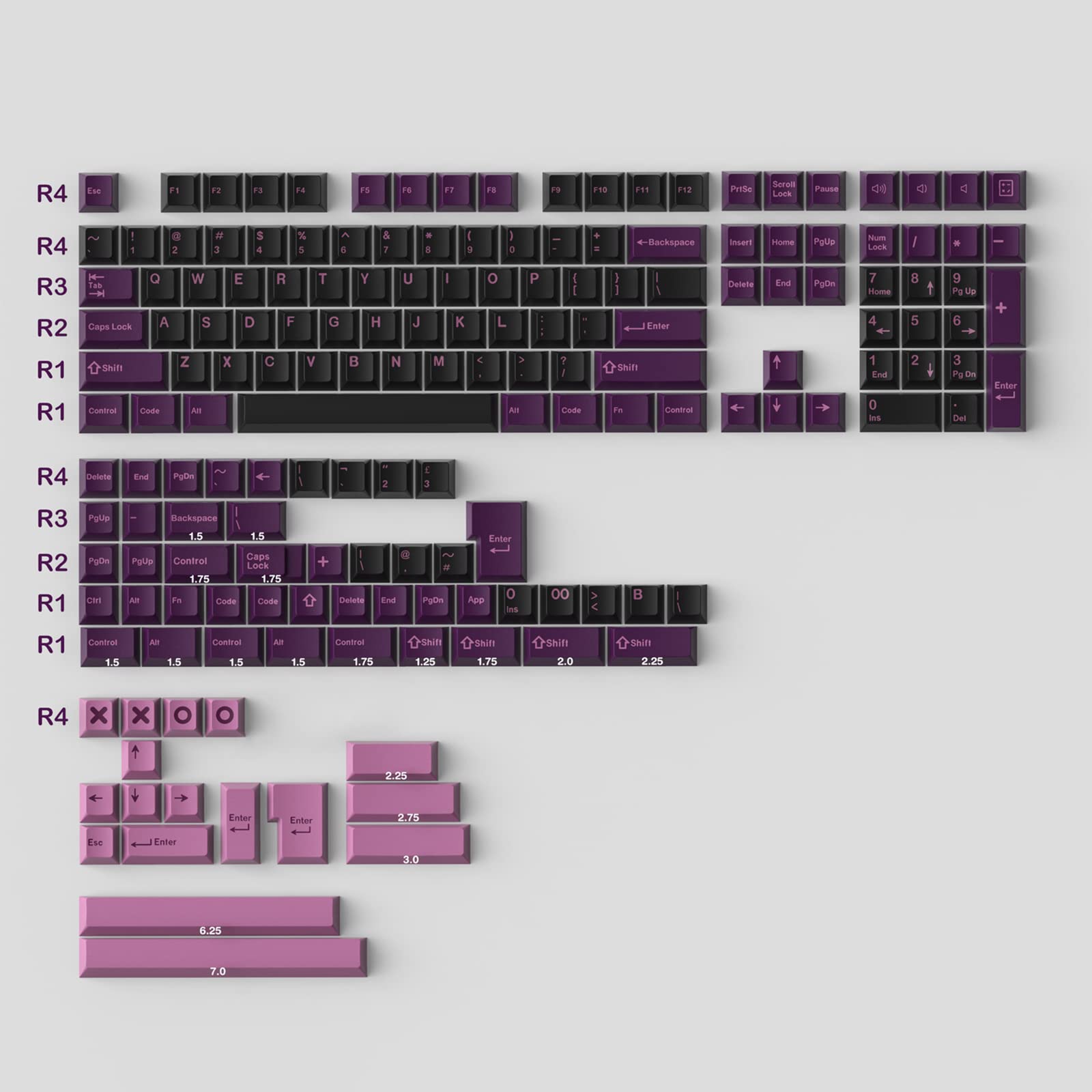 Buy 169 Keys Double Black Lotus Keycaps Cherry Profile with 7u Spacebar ...