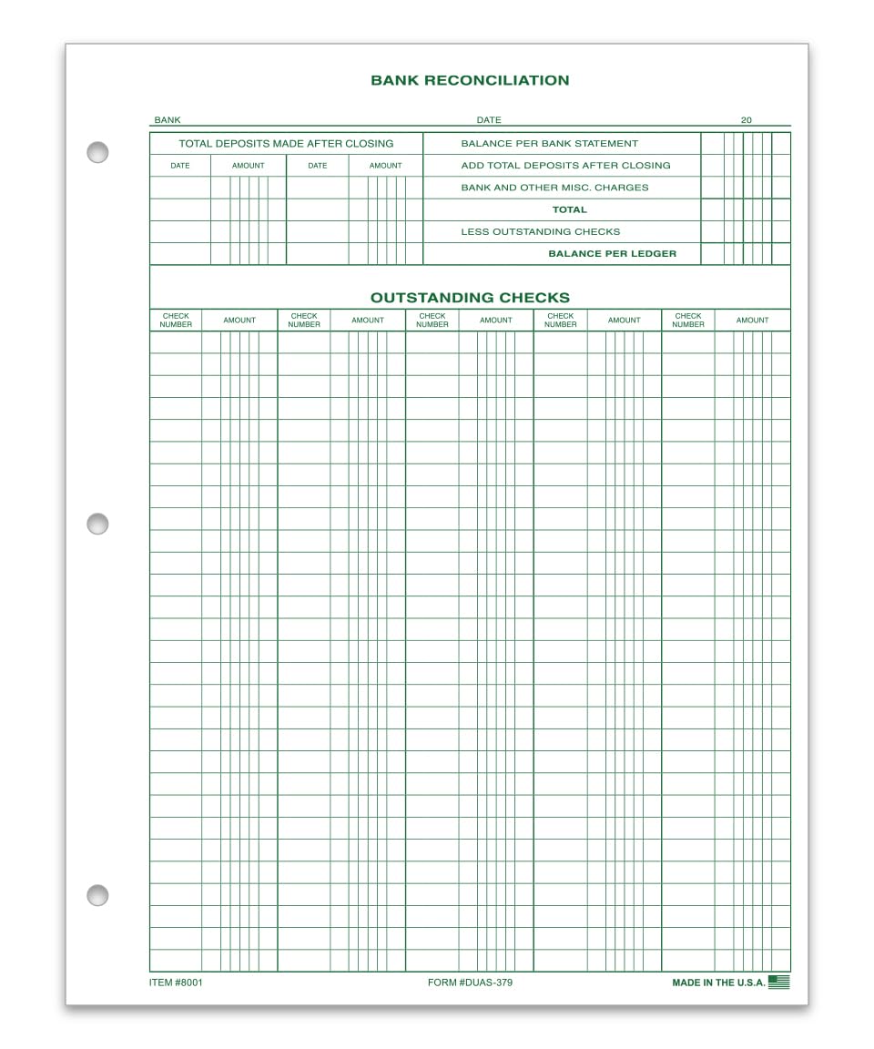 Amazon.com : Bank Reconciliation Forms (DUAS-379) - 8-1/2" x 11 ...