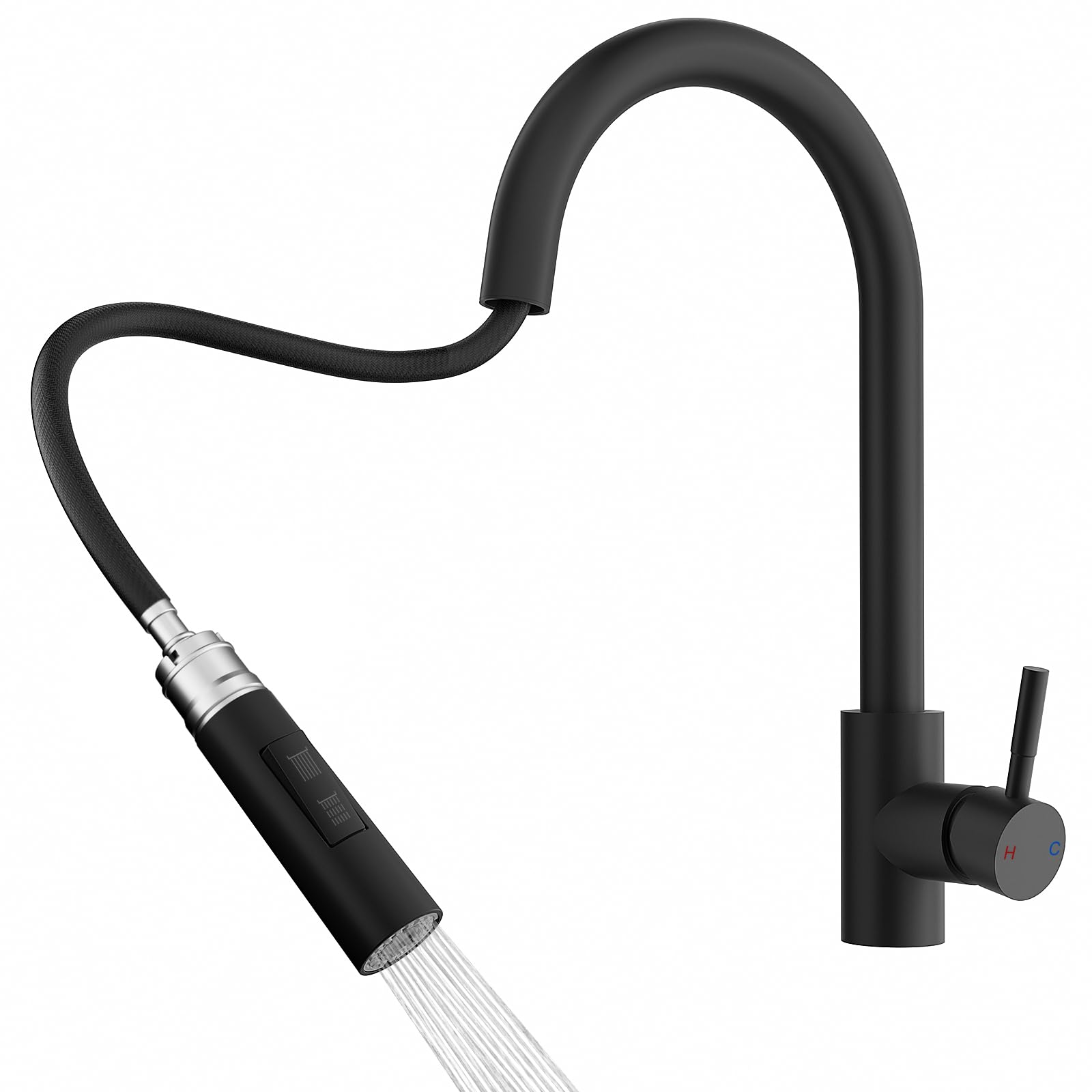 Rainsworth Black Kitchen Tap with Extendible Shower - High Pressure ...