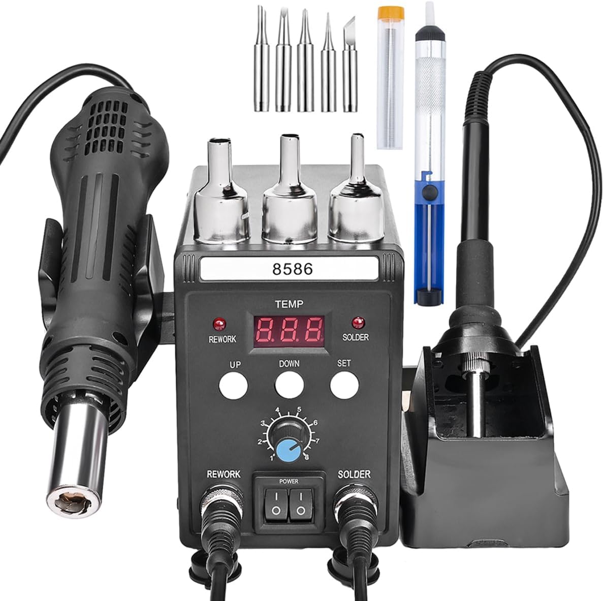 Estación de Soldadura 2 en 1, Pantalla LCD Digital, Pistola de Calor y Cautín, Aire Caliente ...