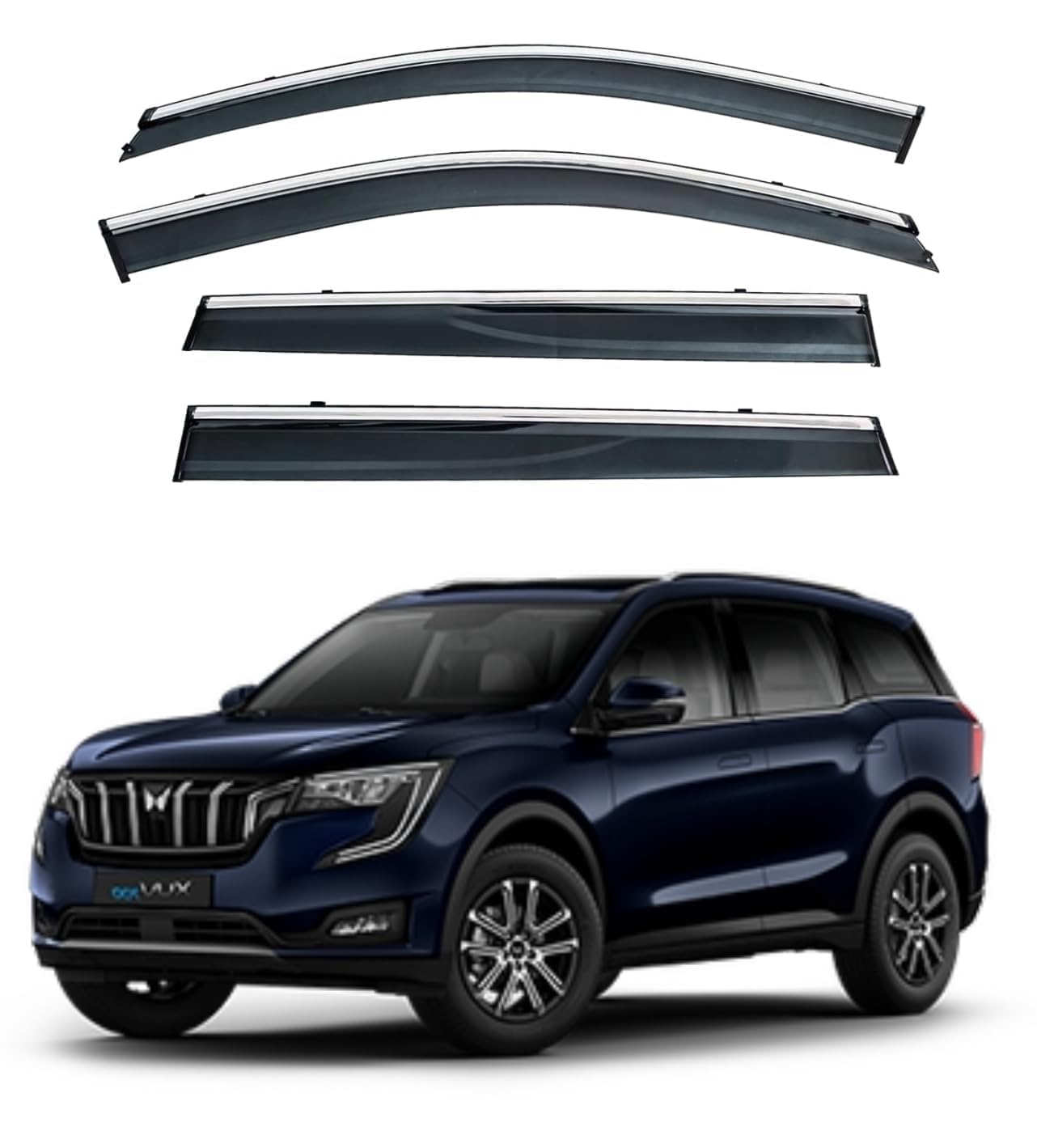 KHOLINE Premium Smoke Tint with Chrome Trim Outside Mount Tape On/Clip ...