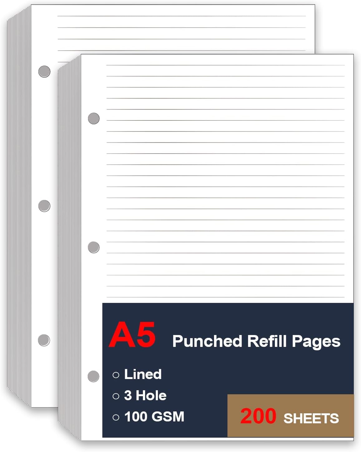 Amazon.com : (2 Pack) A5 Lined Paper Refill, 3 Hole Refill Paper, A5 ...