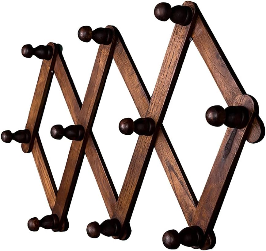 Amazon.com: RAAMKA Vintage Wood Expandable Peg Rack with 10 Hooks for ...