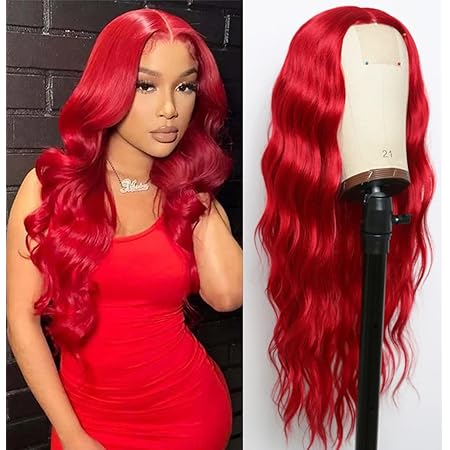 Amazon.com : Tseses Red Long Curly Wavy Wigs for Women Natural Side ...