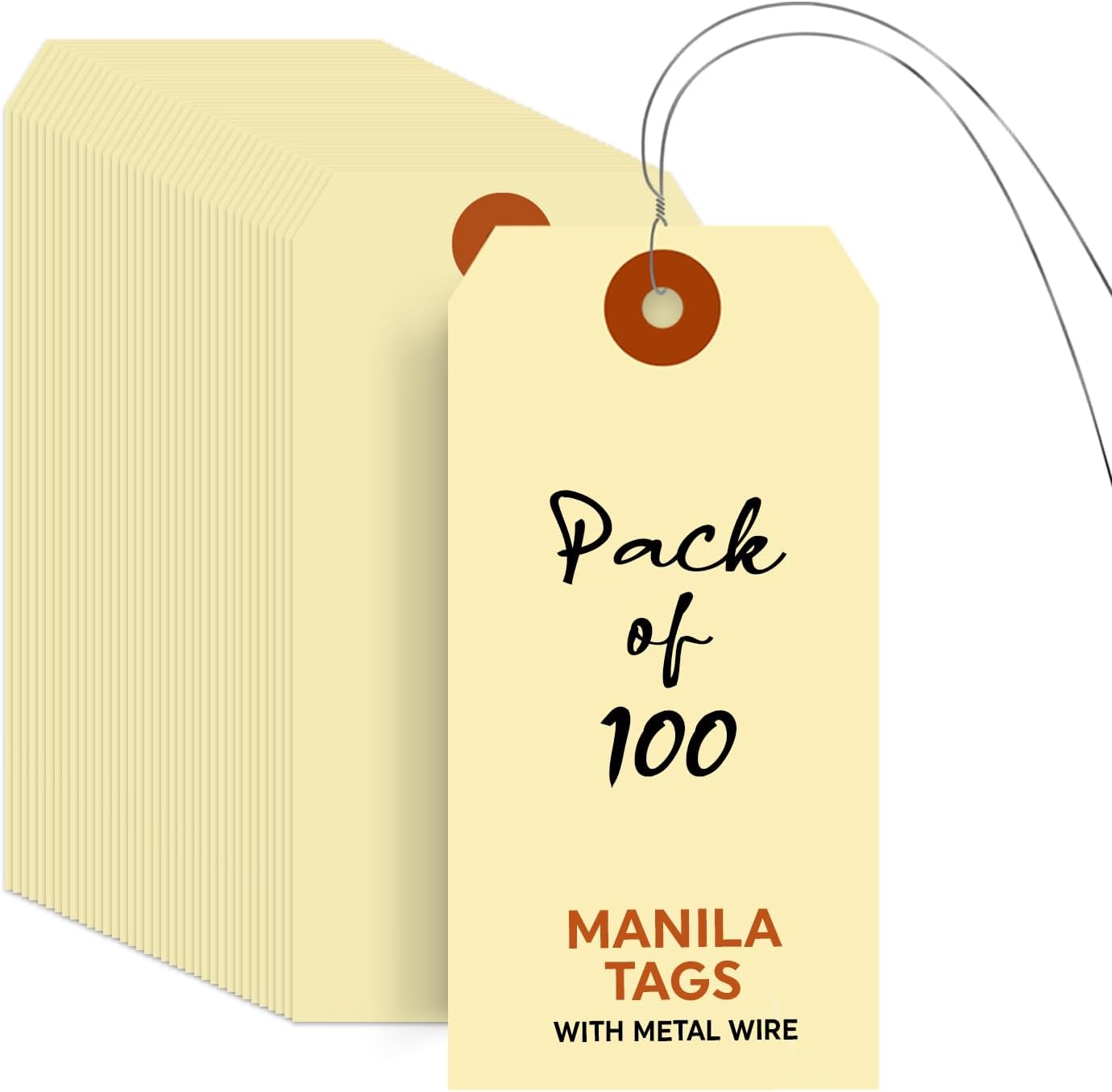 SmartSign Blank Manila Tags with Wire (Pre-Attached)- Pack of 100, Size ...