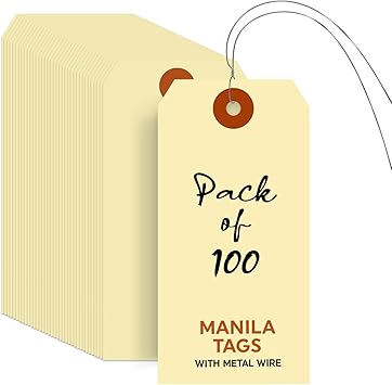 SmartSign Blank Manila Tags with Wire (Pre-Attached)- Pack of 100, Size ...