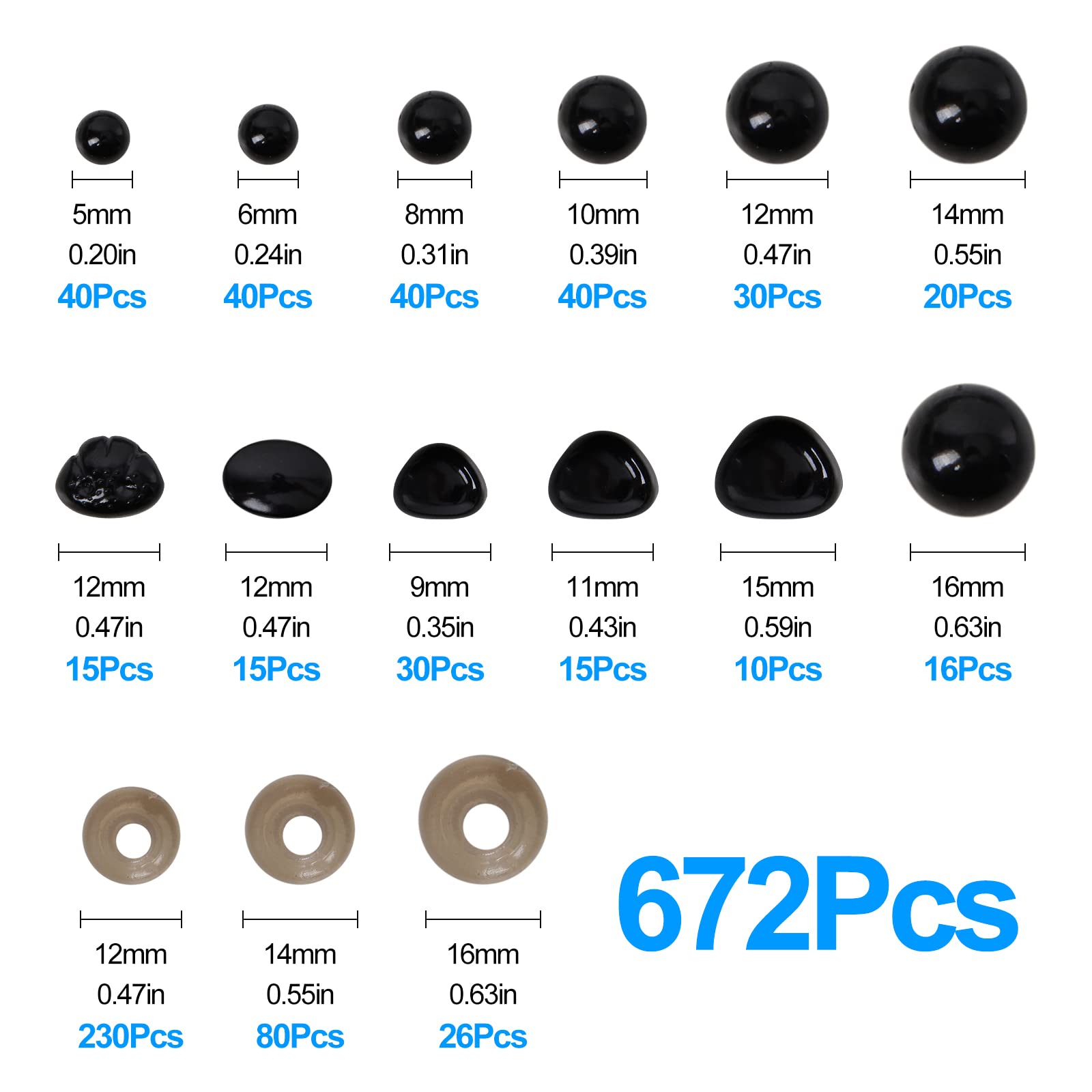 Snapklik.com : QUEFE 672pcs Safety Eyes And Noses