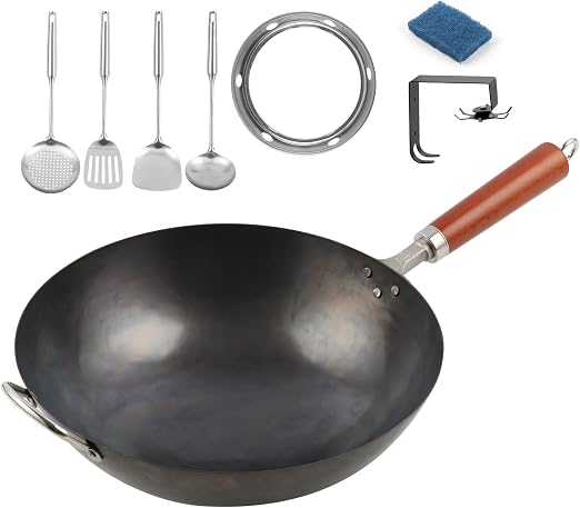 Amazon.com: JLYO Carbon Steel Wok Pan - 14.2 “ Traditional Chinese ...