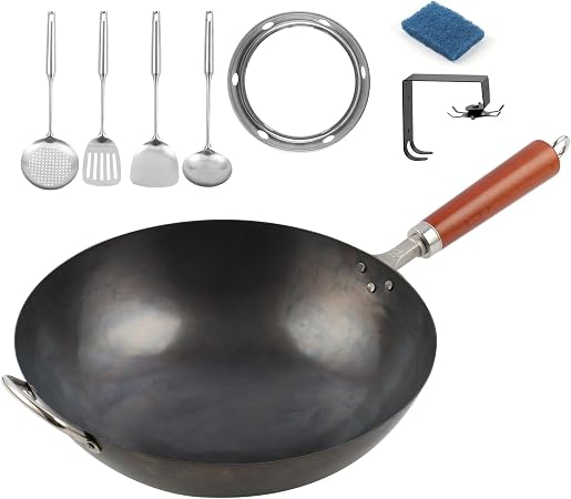 Amazon.com: JLYO Carbon Steel Wok Pan - 14.2 “ Traditional Chinese ...