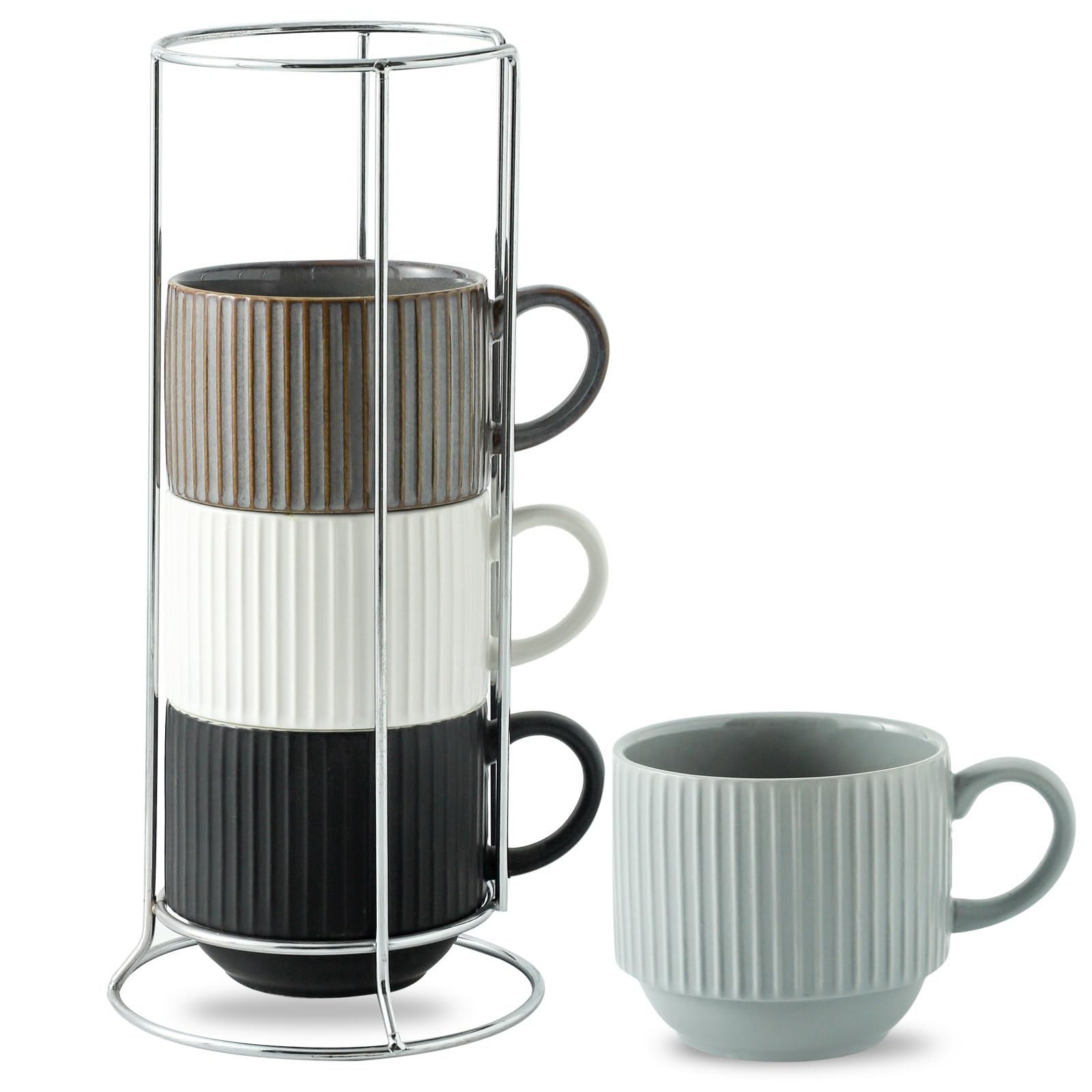 Amazon.com: Hasense Large Coffee Mug Set of 4 with Rack - 15 oz ...