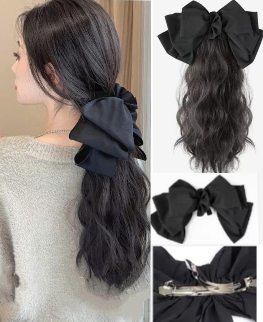 HAIR WALA™ Large Butterfly Bow Curly Ponytail Extension Heat Resistant ...