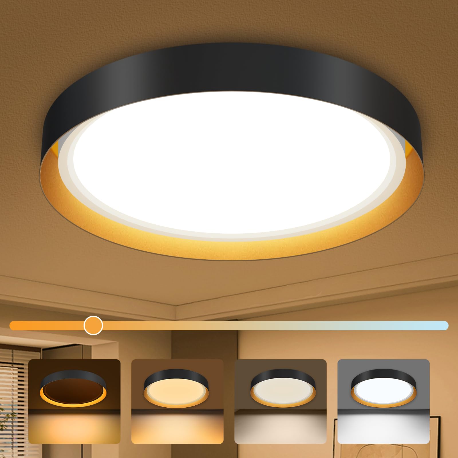 zemty 13inch LED Ceiling Light with Night Light 24W, 1800K/2700K/4000K ...
