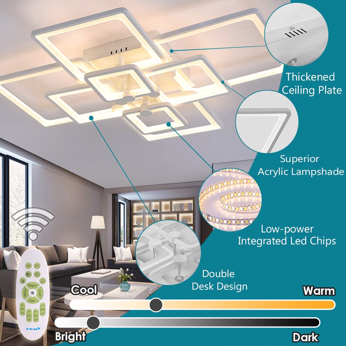 Acrylic Led Ceiling Light JONATHAN Y Elisana 26 In. 4 Light Silver