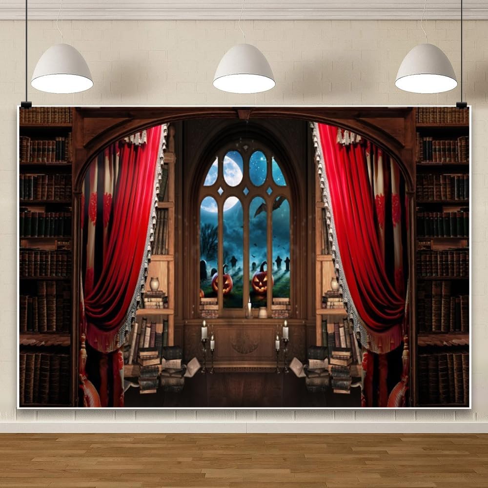 Amazon.com : ChloropLastid 10x6.5ft Halloween Magic Library Backdrop ...