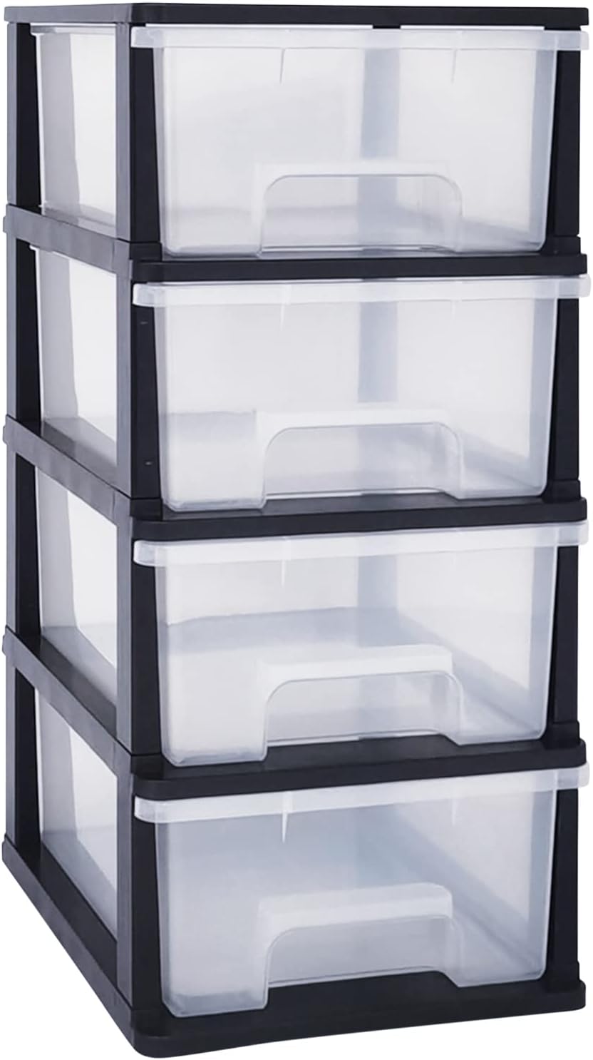 Plastic Storage Drawers - Large - 4 Drawers (Black) : Amazon.co.uk ...