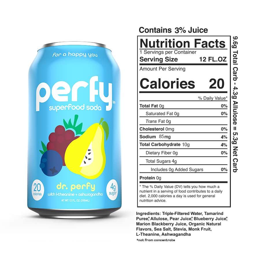 Perfy Superfood Soda Bajo en azúcar, bajo en carbohidratos, sin gluten ...