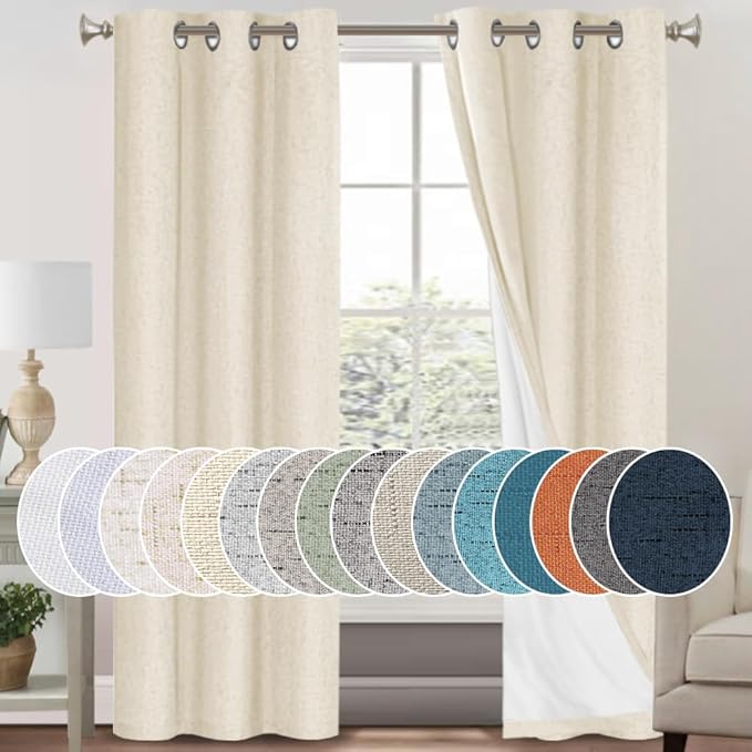 Amazon.com: PrinceDeco Linen Blackout Curtains 84 inch Length 2 Panels ...