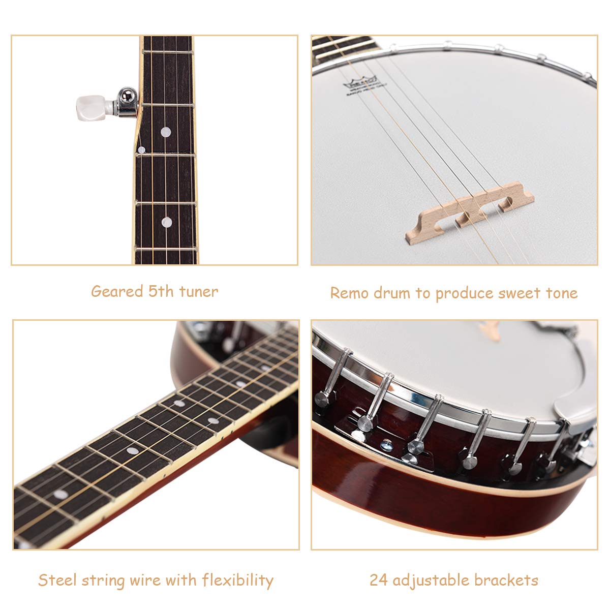Banjo Strings 5 6 String Banjo Gymax 39'' Full Size 6-String Banjo With ...