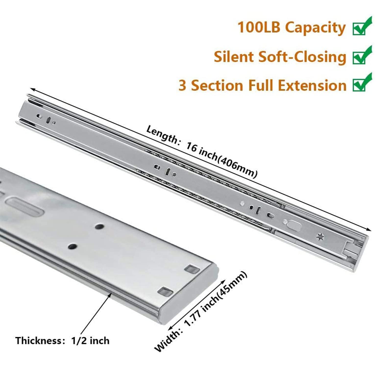 Snapklik.com : 6 Pairs 16 Inch Soft Close Drawer Slides Side Mount ...