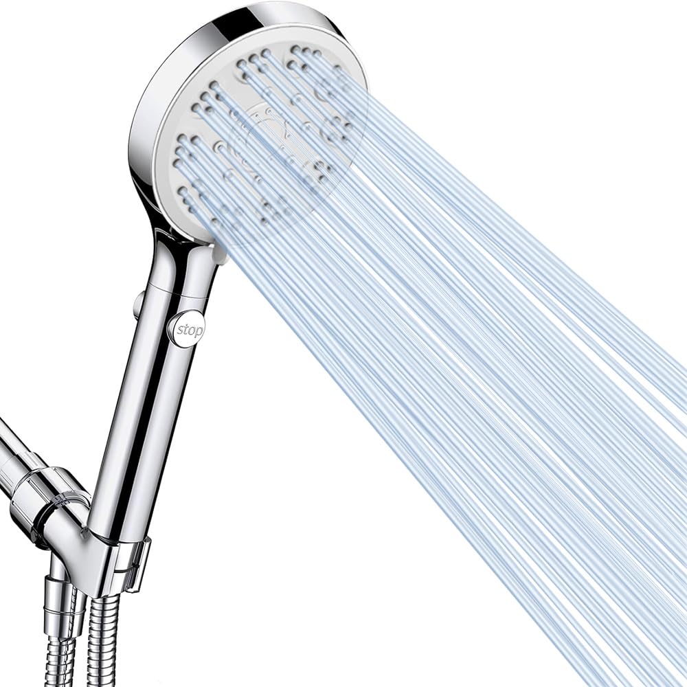 High Pressure Shower Head with ON/Off Pause Switch Button, 5 Mode ...