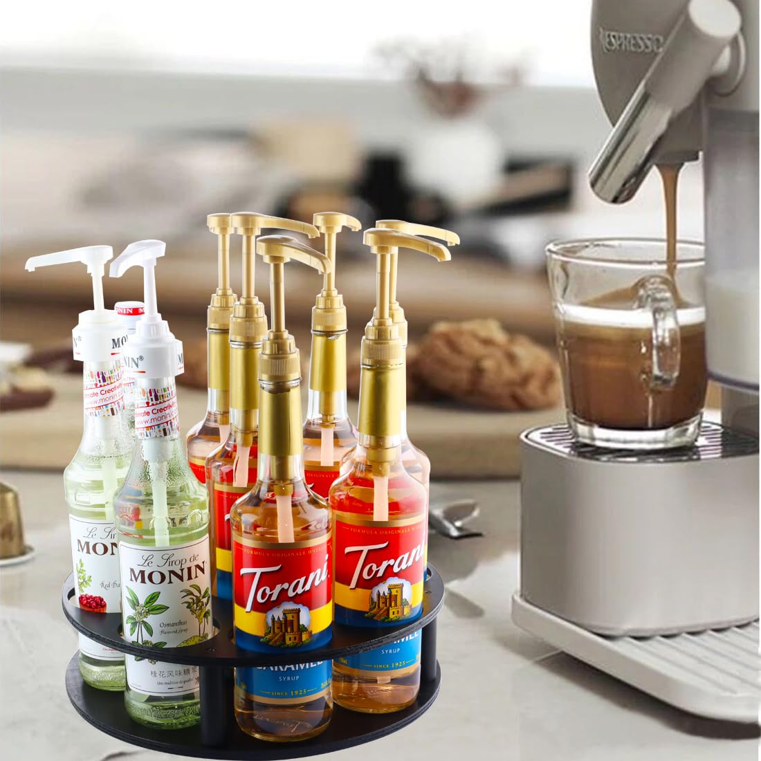 Rotating Coffee Syrup Organizer 9 Bottles Coffee Syrup Rack for ...
