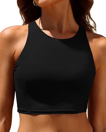 Yonique Women Bikini Top Only Crop Swim Top Longline Swimsuit Tops High ...