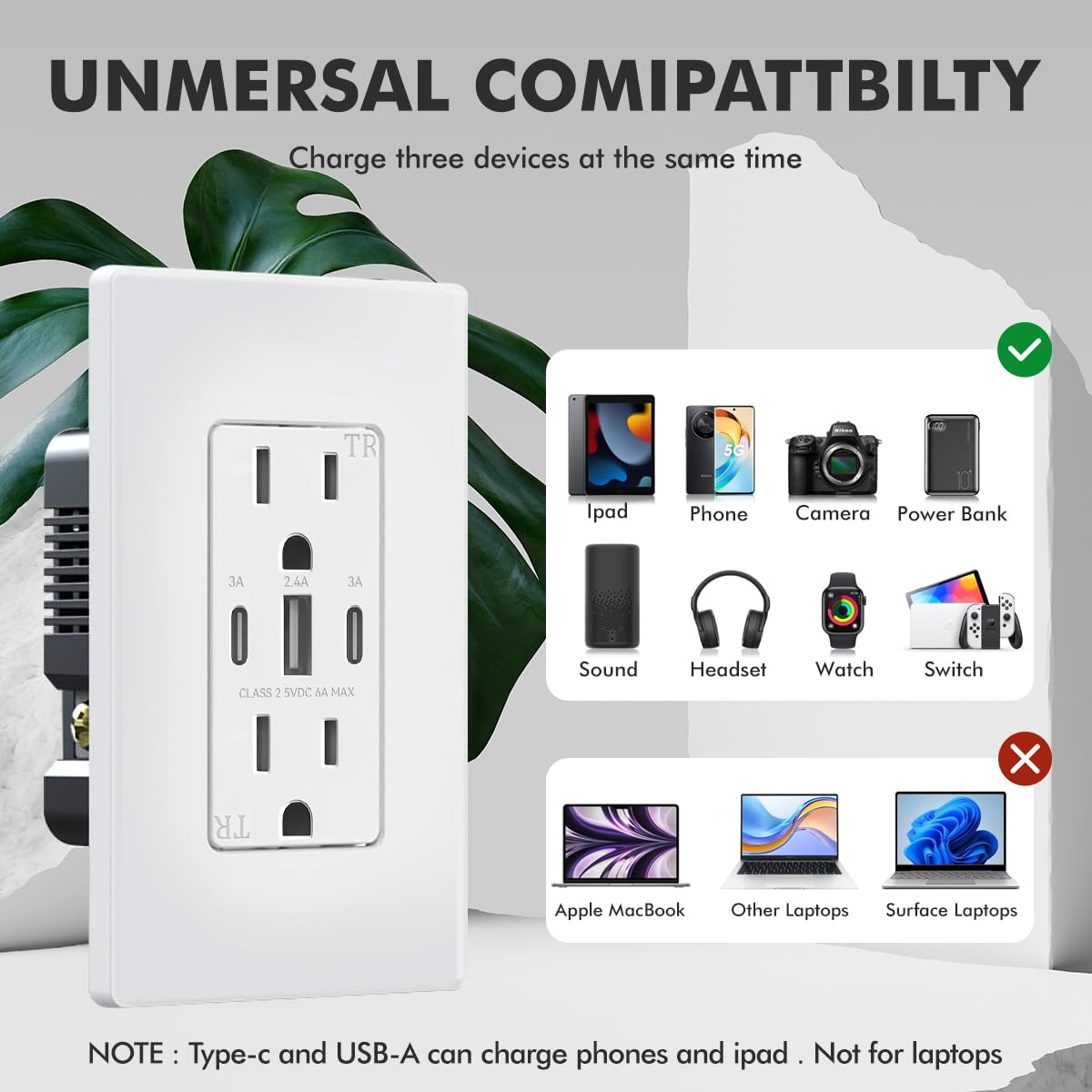Snapklik.com : Micmi USB C Wall Outlet, 30W 6.0 Amp 3-Port USB C Outlet ...