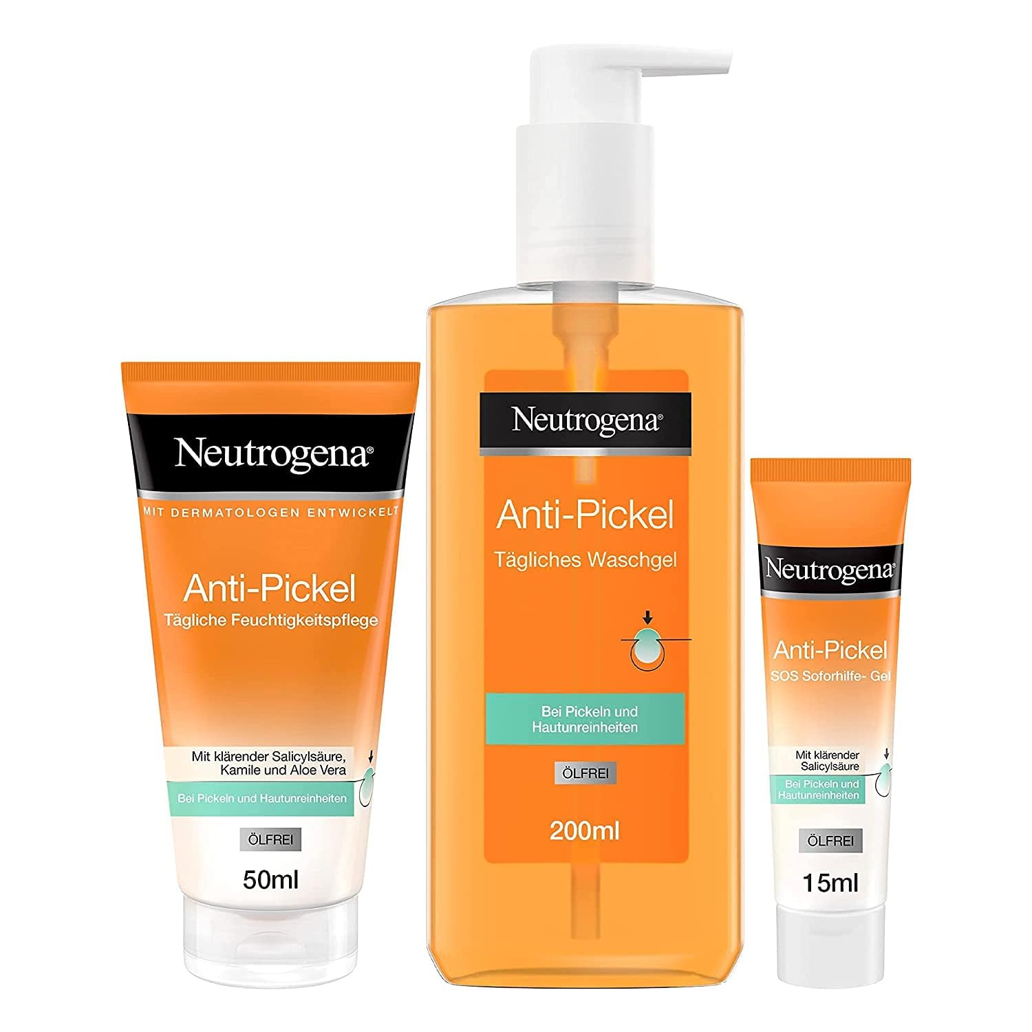 Neutrogena Anti-Pimple Skincare Set with Daily Wash Gel (200 ml), Daily ...