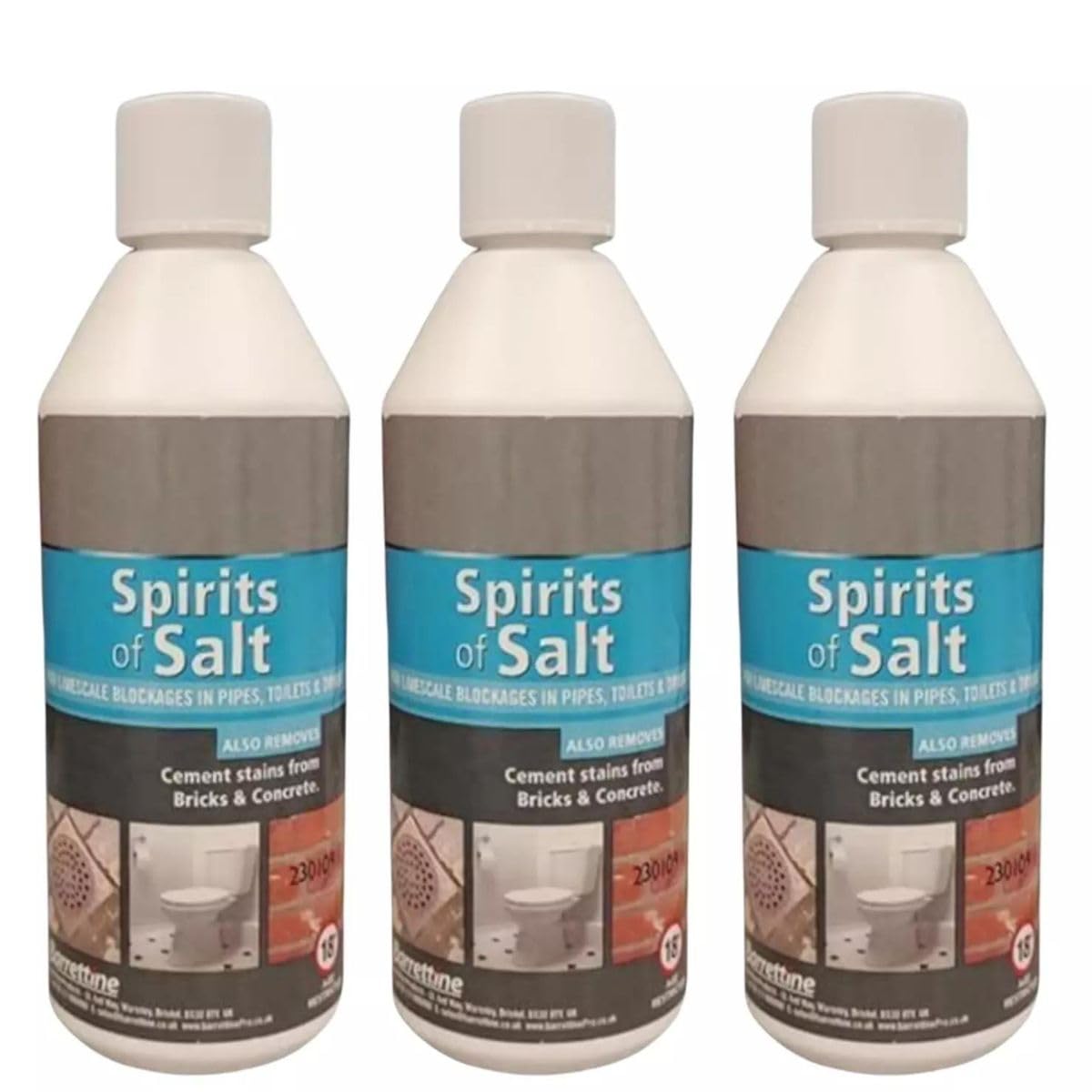 3X Spirits-Of-Salt-Unblocks Pipes, Toilets & Drains - 500 ml Limescale ...