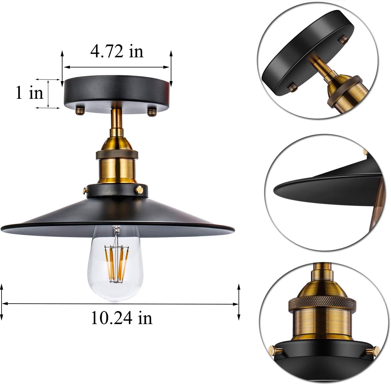 Licperron Vintage Ceiling Light, Edison Flush Mounted Retro Style E27 ...