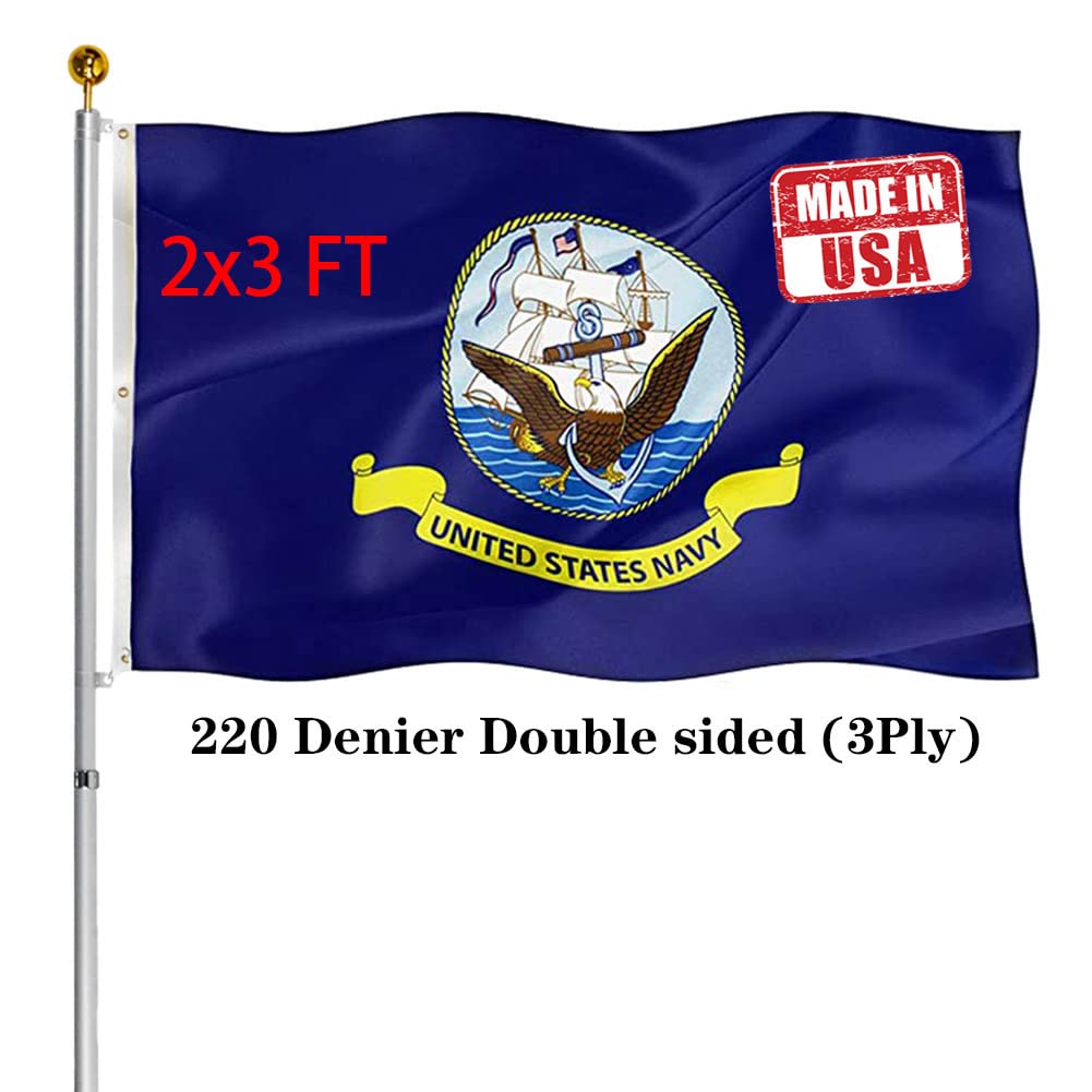 Double Sided Navy Flag 2x3 FT Outdoor- UV Fade Resistant 3Ply USN Flags ...