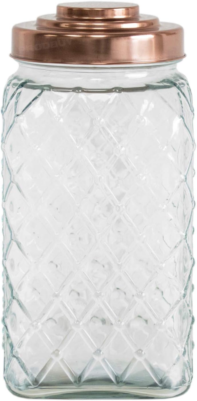 3 x Glass Storage Canisters with Copper Coloured Lids : Amazon.co.uk ...