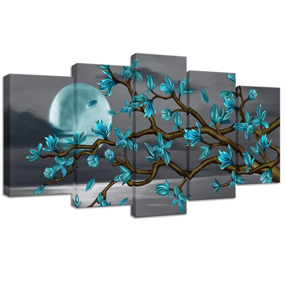 Amazon.com: Visual Art Decor Beautiful Flowers Wall Art Abstract Teal ...