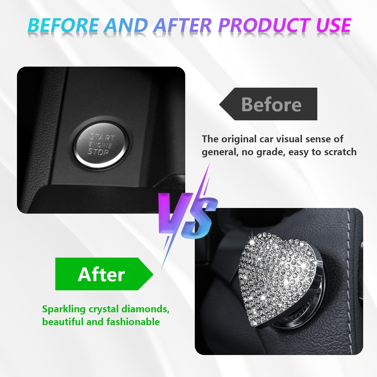 Snapklik.com : Sylvil Bling Car Engine Start Button Cover, Heart Shape ...