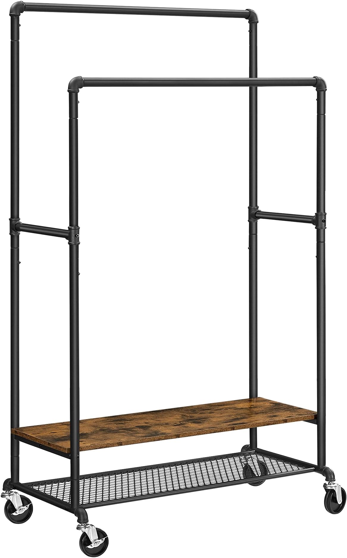 VASAGLE Double Clothes Rail Clothes Rack Double Hanging Rail Shelves ...