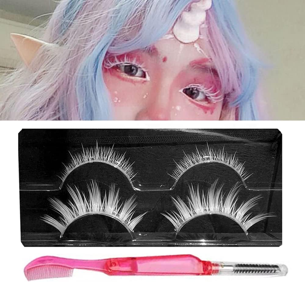 Amazon.com: MUQIU37 White Lashes With False Eyelashes Comb Cosplay ...