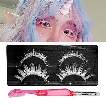 Amazon.com: MUQIU37 White Lashes With False Eyelashes Comb Cosplay ...