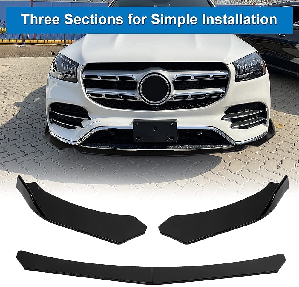 Buy Universal Front Bumper Lip Body Kit, ABS Front Spoiler Black Glossy ...