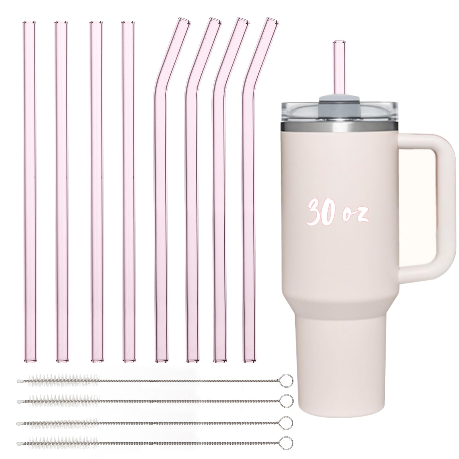Amazon.com: Aokdlia® Pink Glass Straws,Reusable Straws - 8 Pack of ...
