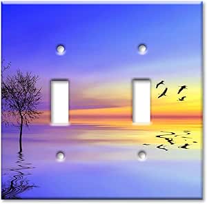 Art Plates 2 Gang Toggle Decorative Metal Wall Plate - Geese Over Water ...